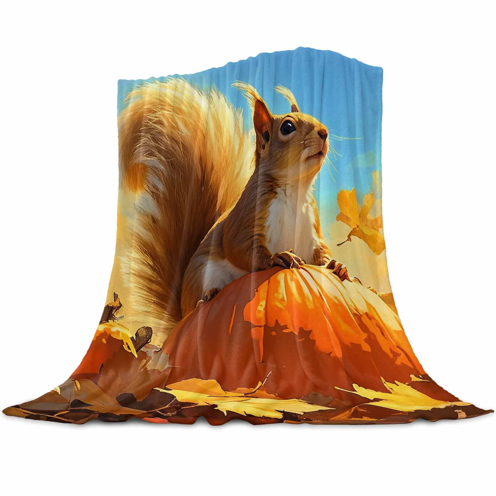 Animals Flannel Blanket for Bed,Travel and Camping, Fall Cute Squirrel ...