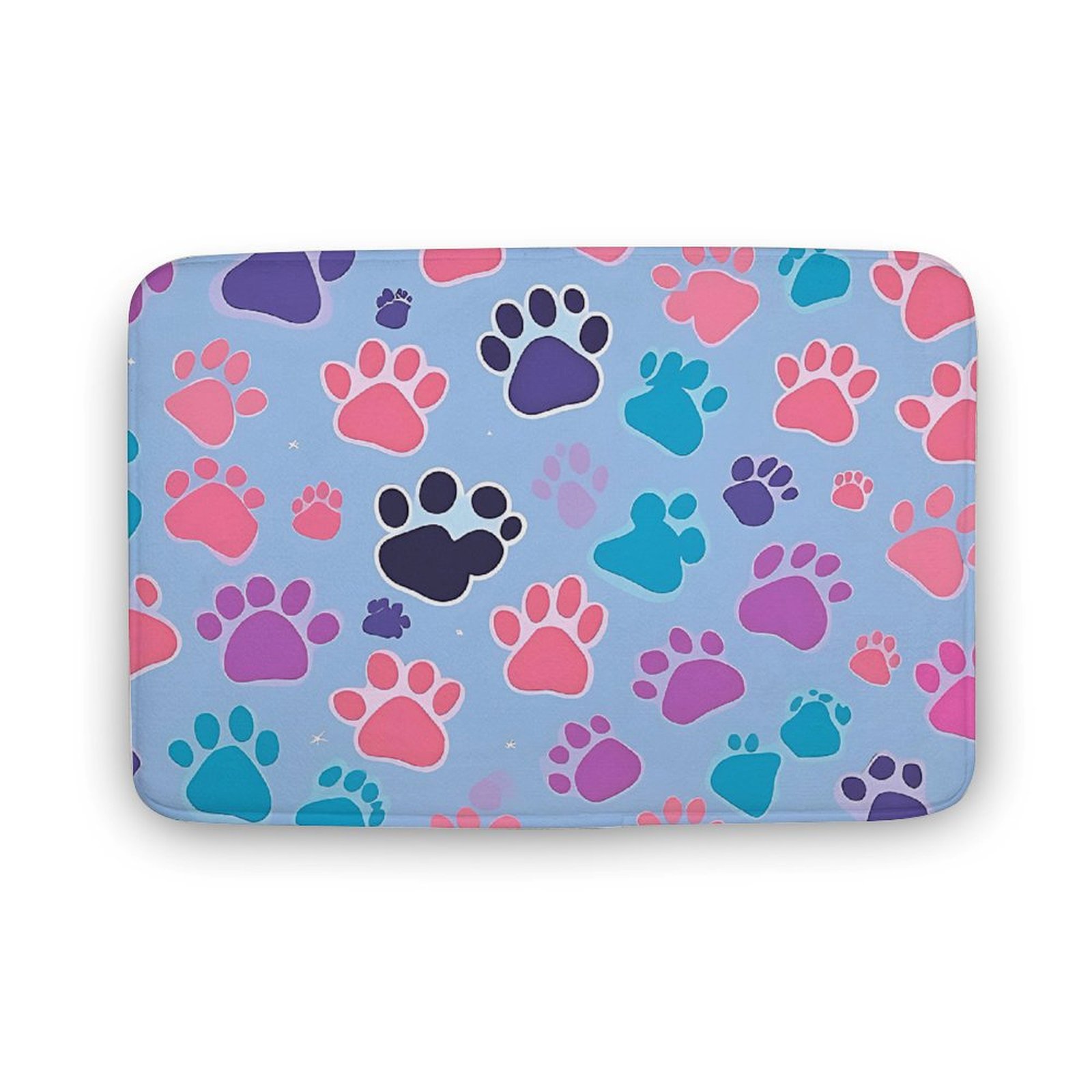 Animals Flannel Mat Pastel Paw Prints On Blue Seamless Patterns Doormat ...