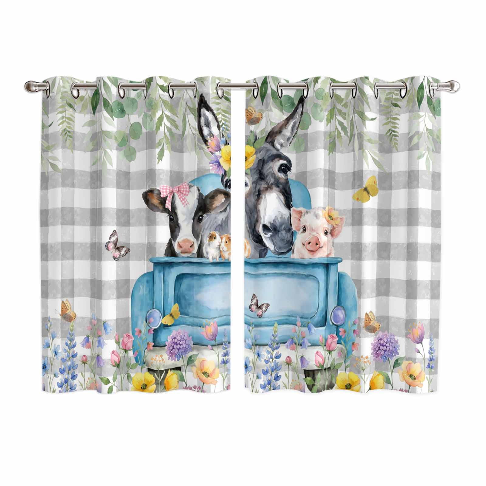Animals Flowers Kitchen Curtains Window Panels, Weeping Spring Floral ...