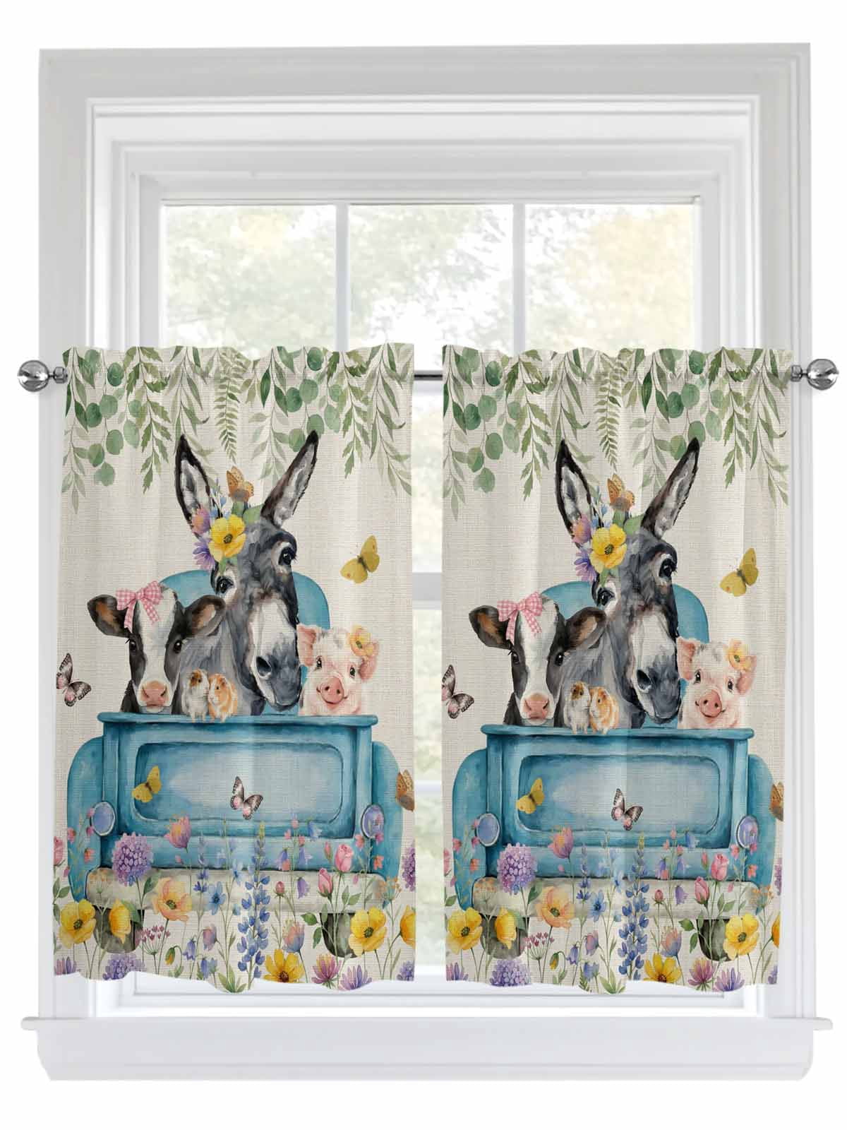 Animals Flowers Living Room Curtains 2 Panel, Weeping Spring Floral ...