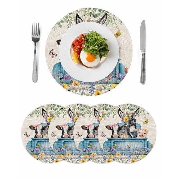Animals Flowers Round 13 Inch Placemats Set of 4, Weeping Spring Floral ...