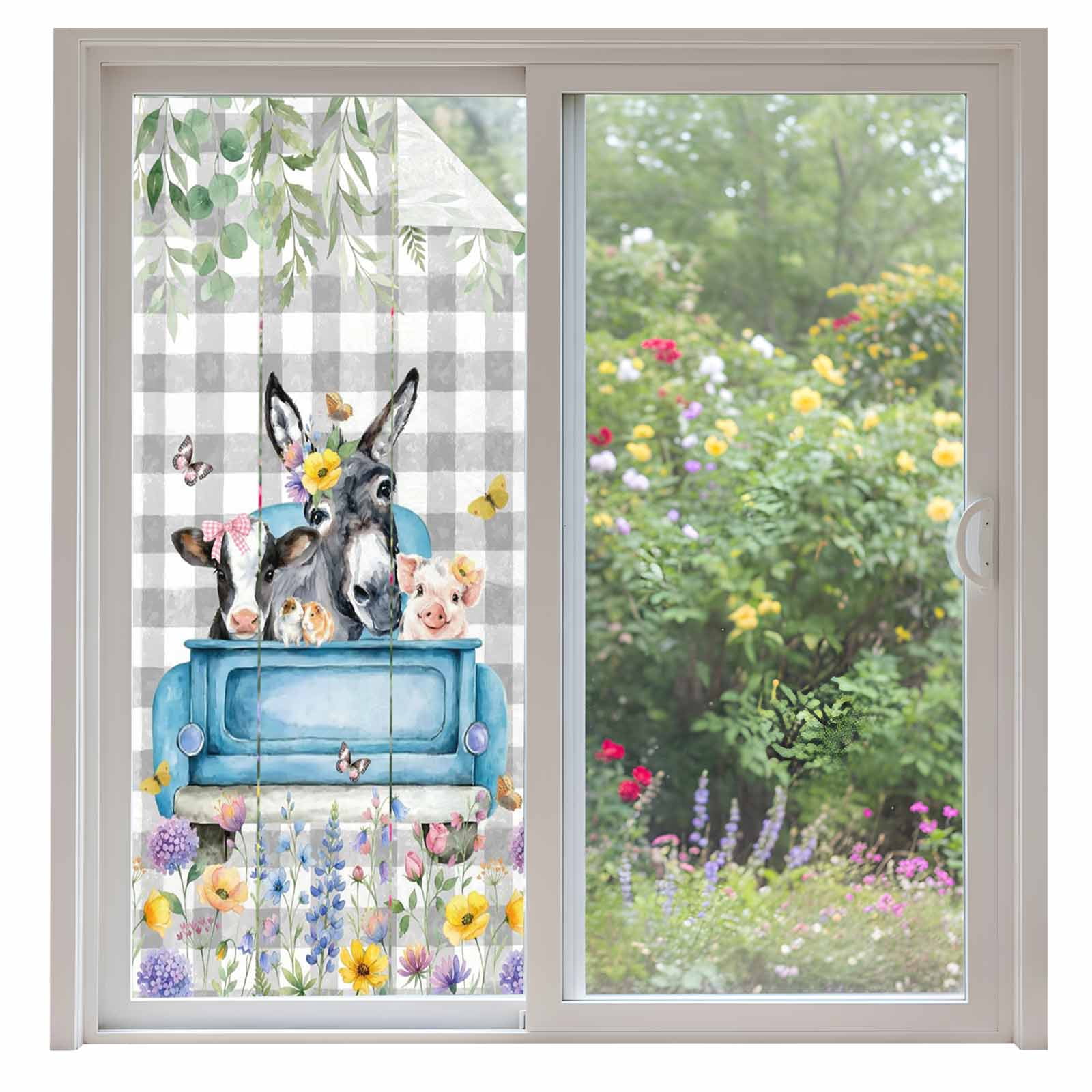 Animals Flowers Window Privacy Film, Weeping Spring Floral Elegant ...