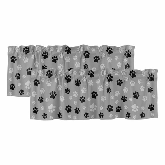 Animals Footprints 2 Panels Kitchen Valance, Black Dogs Paws Pattern ...