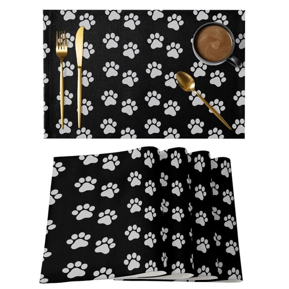 Animals Footprints Cotton Linen Placemats Set of 6, Dogs Paws Pattern ...