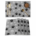 Animals Footprints Cotton Linen Placemats Set of 8, Black Dogs Paws ...