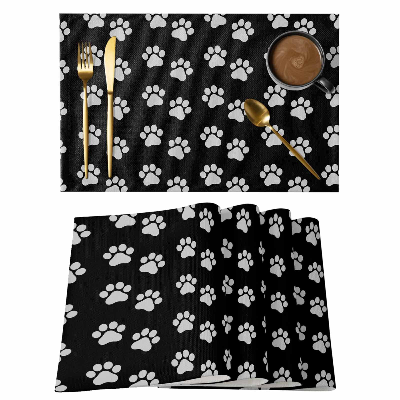 Animals Footprints Placemats Set of 4 Dogs Paws Pattern Black ...