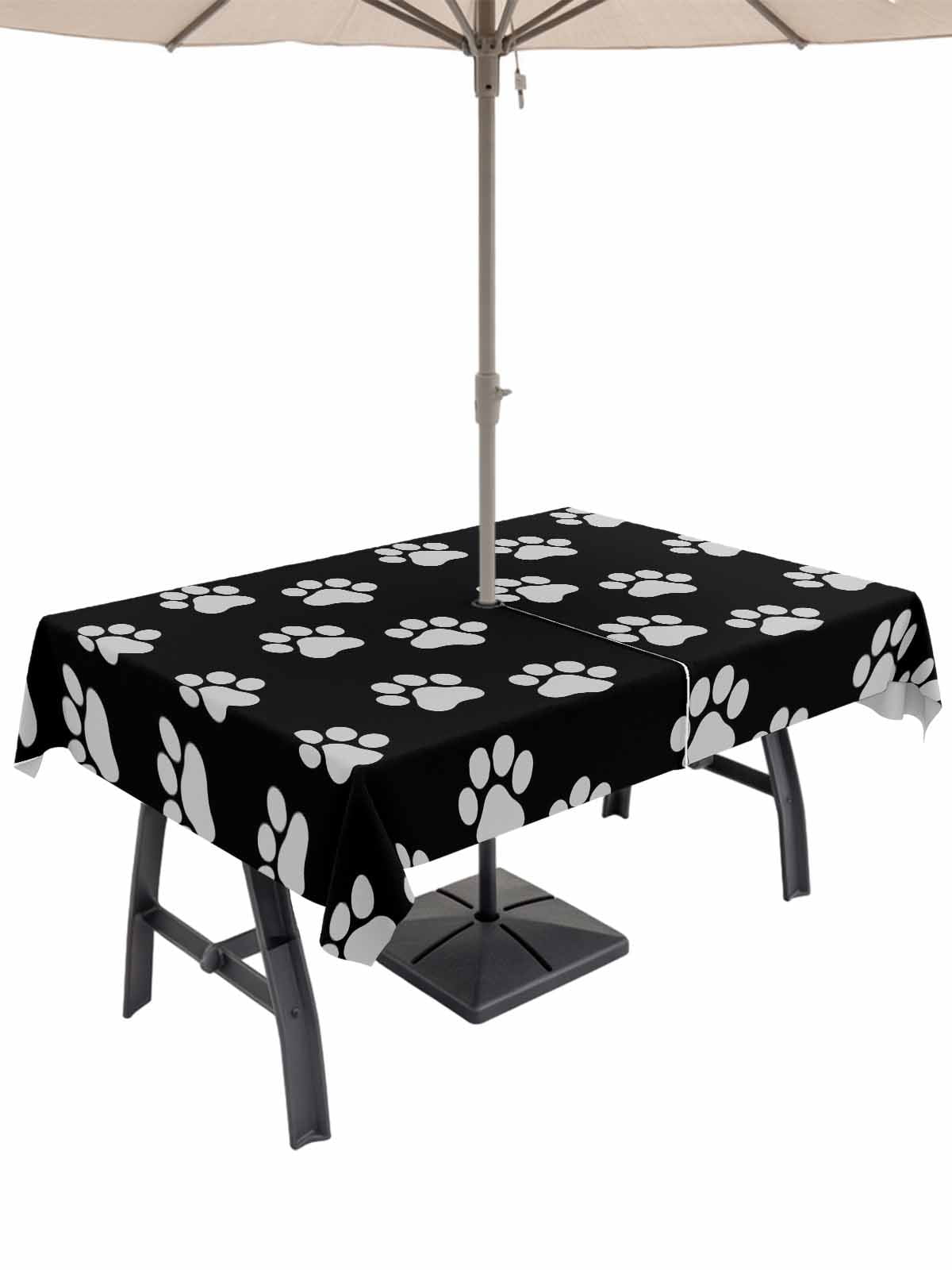 Animals Footprints Rectangle Outdoor Tablecloth with Umbrella Hole Dogs ...