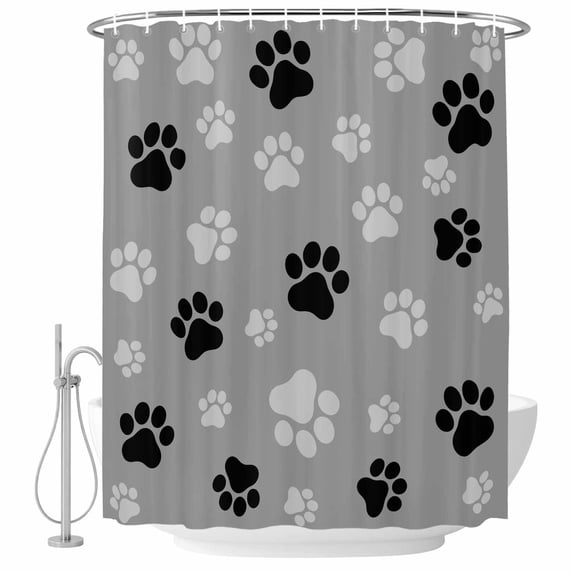 Animals Footprints Shower Curtain for Bathroom, Black Dogs Paws Pattern ...