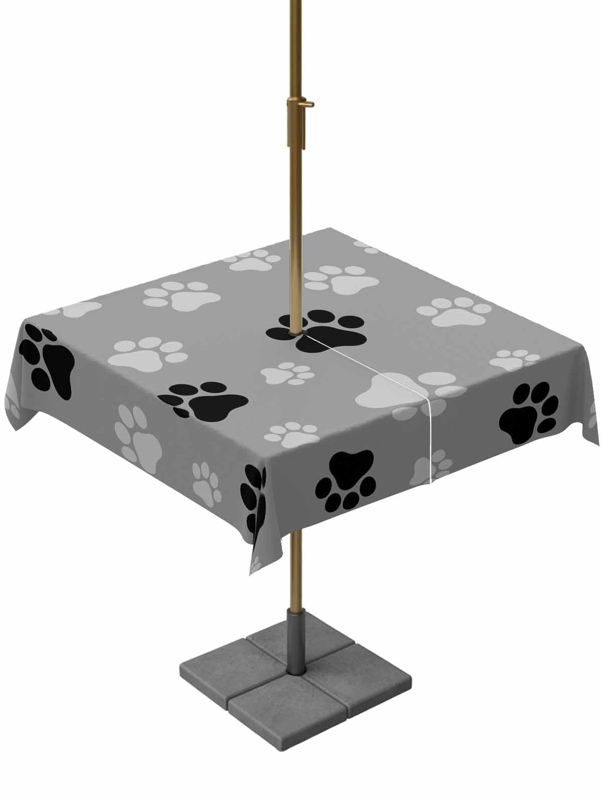 Animals Footprints Square Outdoor Tablecloth with Umbrella Hole Black ...