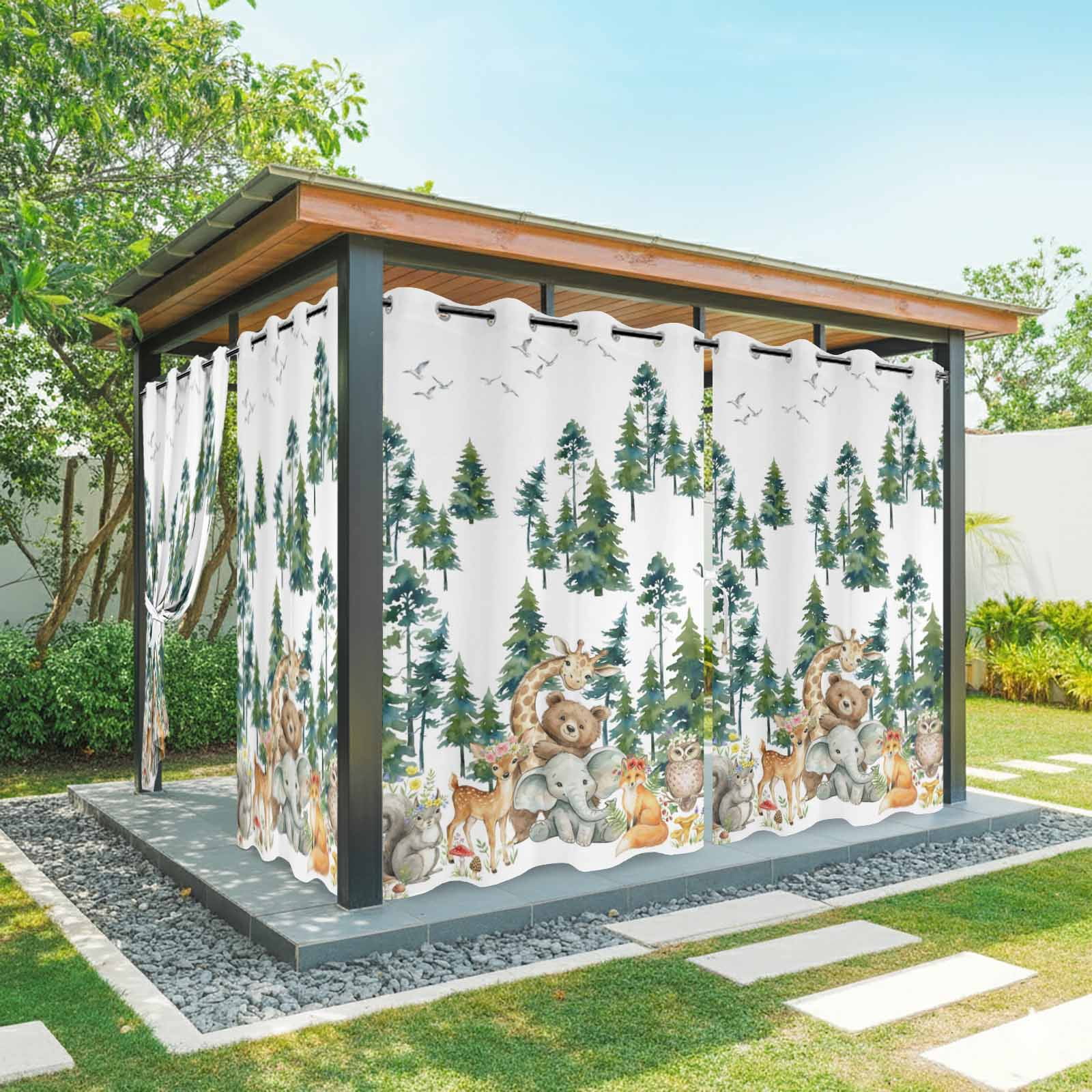 Animals Forest Outdoor Curtains for Patio Waterproof, Grommet Outdoor ...