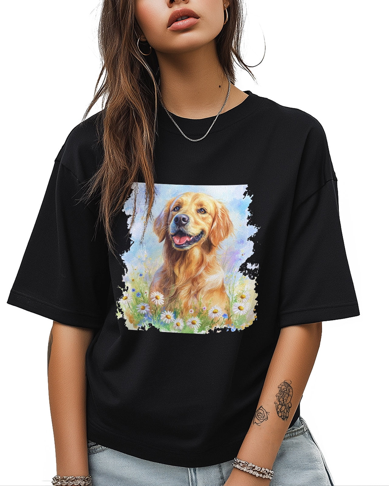Animals Golden T Shirts for Women Short Sleeve Cotton Crewneck T-Shirt ...