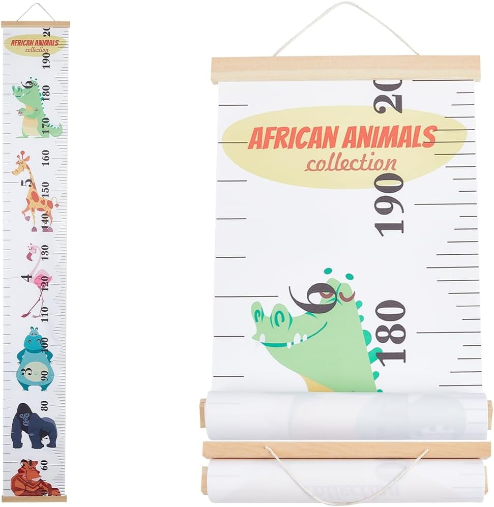 Animals Growth Chart Canvas Height Measurement Chart Ruler Wood Frame ...