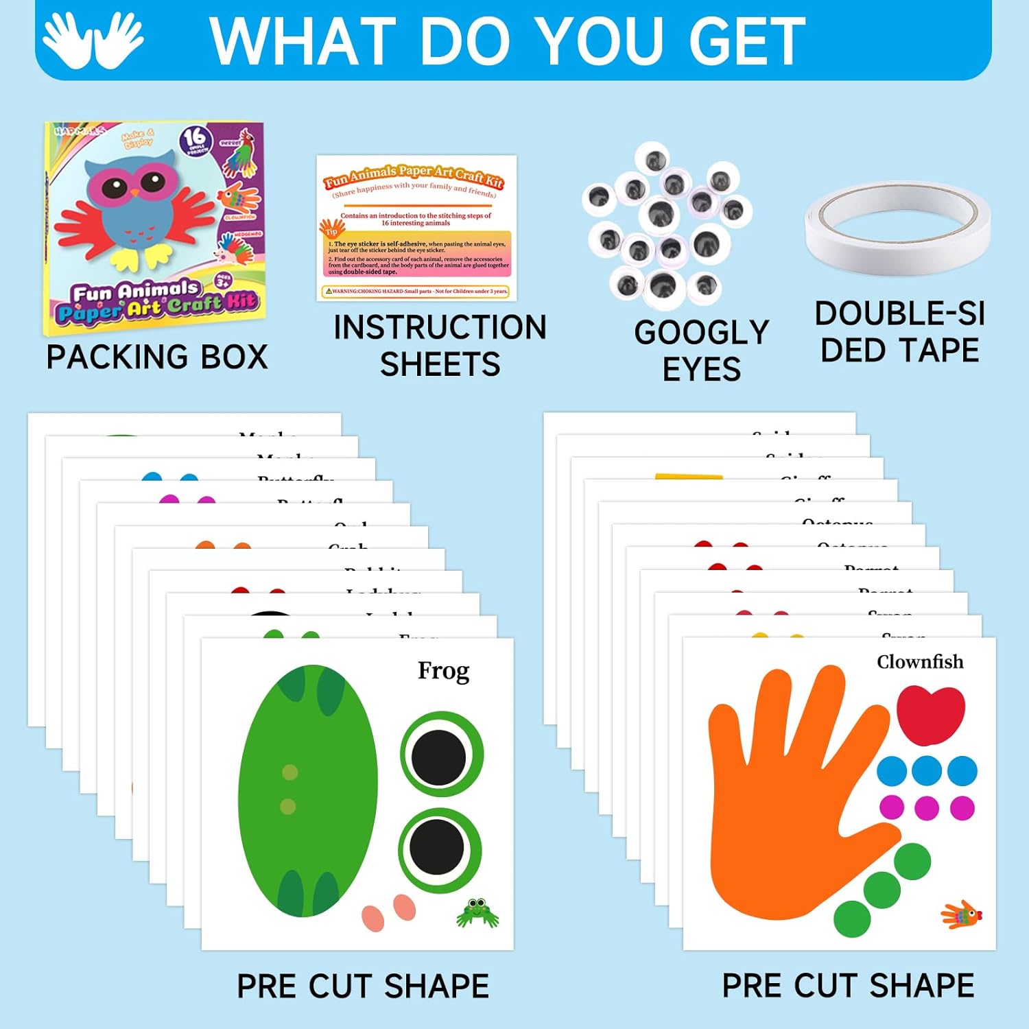 Animals Handprint Art Craft Kits- 16 Pack Easy Animal Cutout Craft for ...
