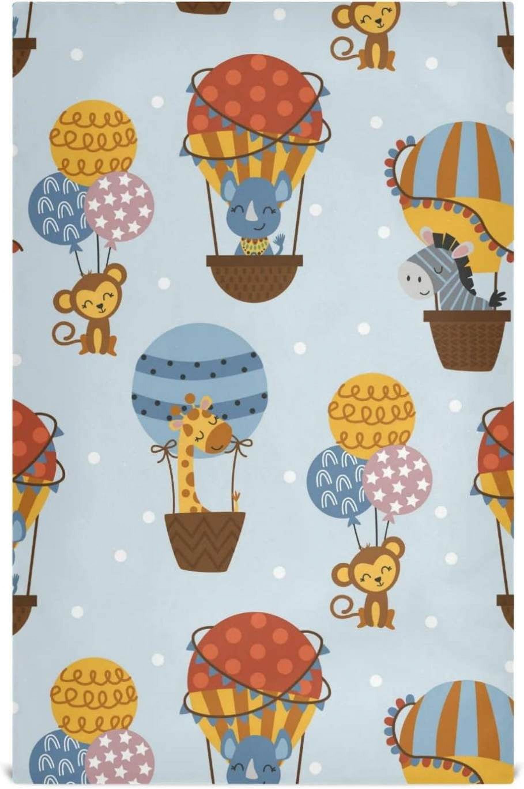 Animals Hot Air Balloon Kitchen Dish Towels Set of 1, Cartoon Washable ...