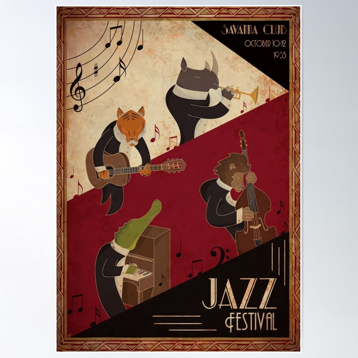 Animals Jazz Poster Wall Art Modern Wall Decor For Living Room Bedroom ...