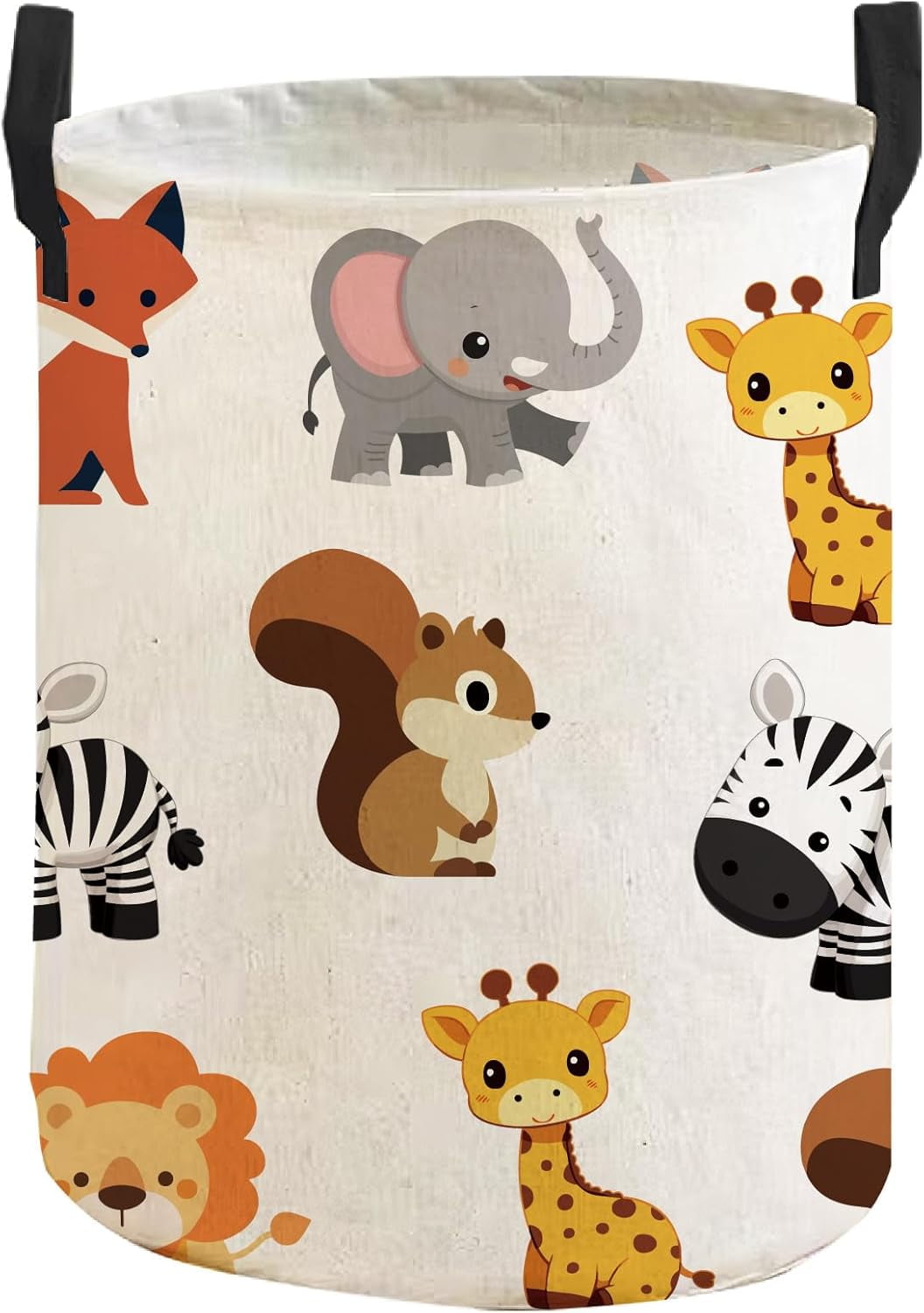 Animals Laundry Basket Round Collapsible Laundry Hamper with Handles ...