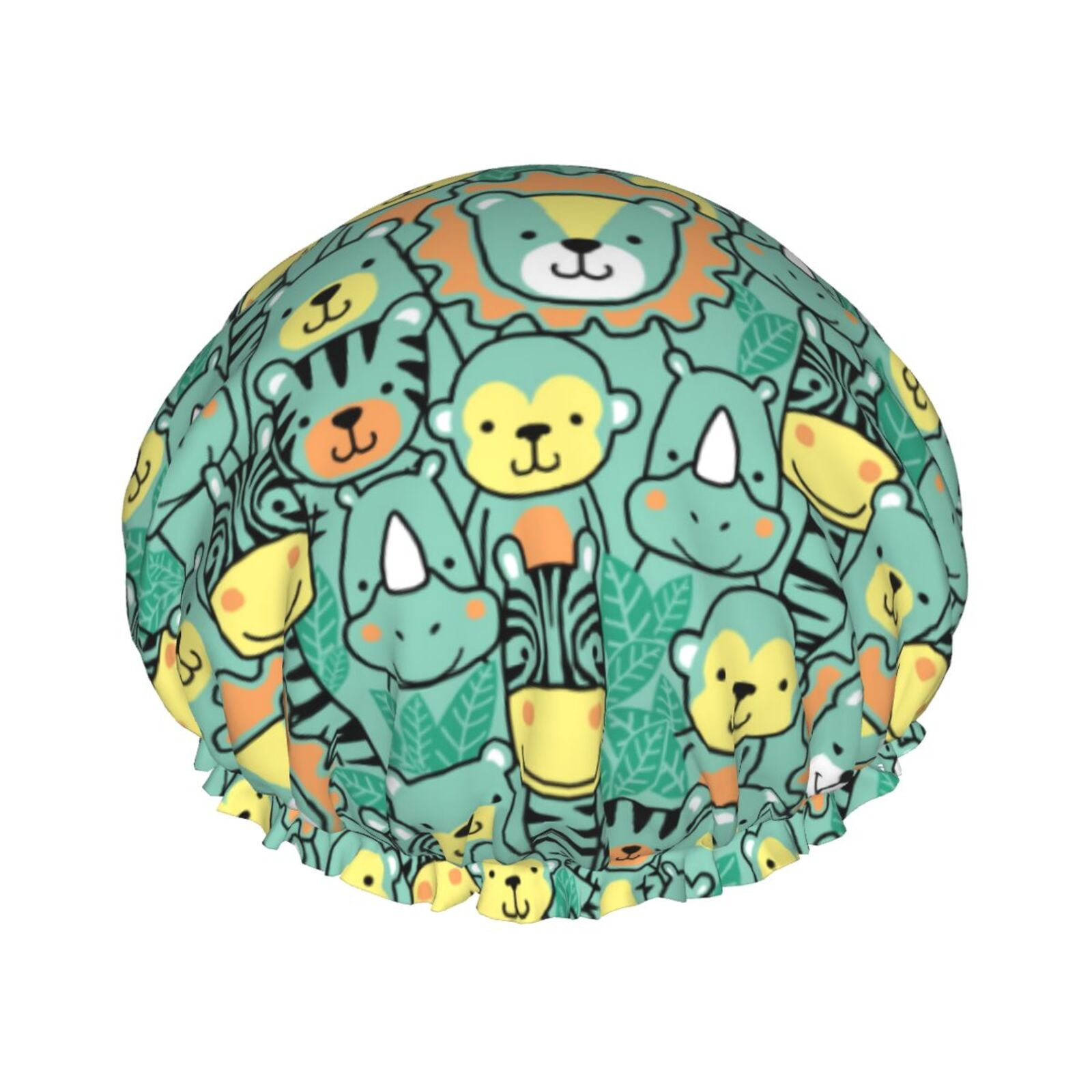 Animals with Leaf Shower Cap Reusable Waterproof, Double Waterproof ...
