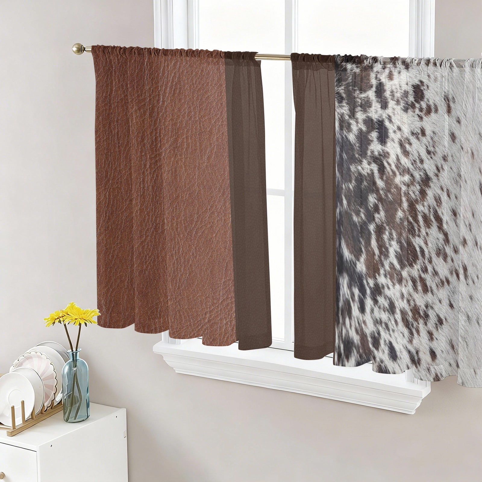 Animals Leather Texture Sheer Curtains 45 Inch Length 2 Panels Set ...