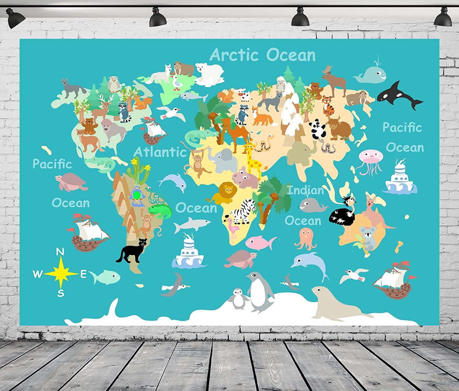 Animals Map Backdrop Geography World Backdrop Cartoon Animals World Map ...