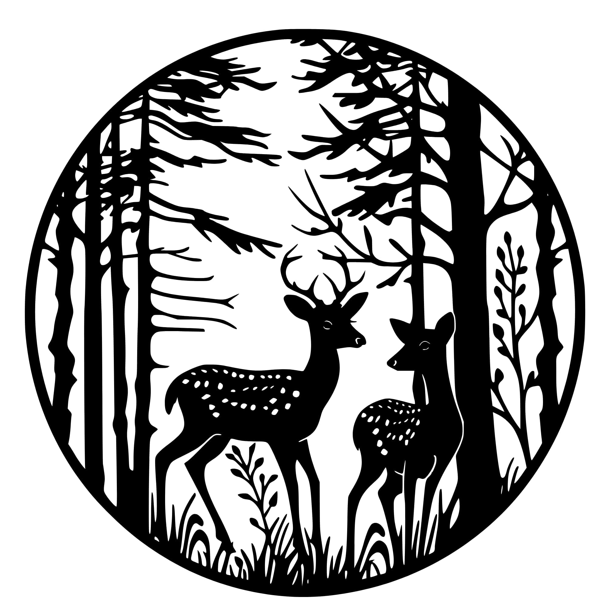 Animals Metal Wall Decor | 35'' x 35'' x 0.05'' Deer Forest Themed ...