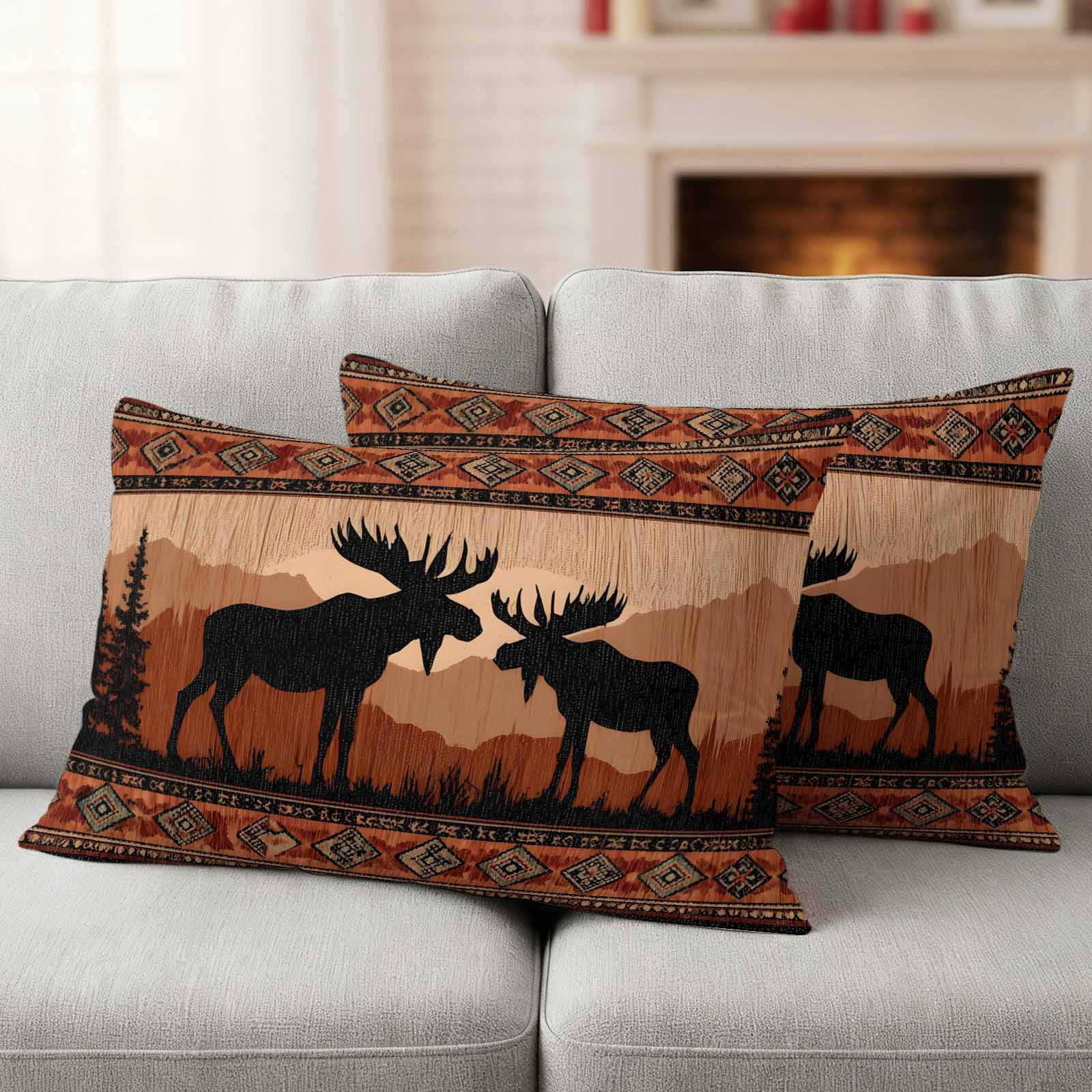 Animals Moose Silhouettes Waterproof Throw Pillow Covers Set of 2 Retro ...