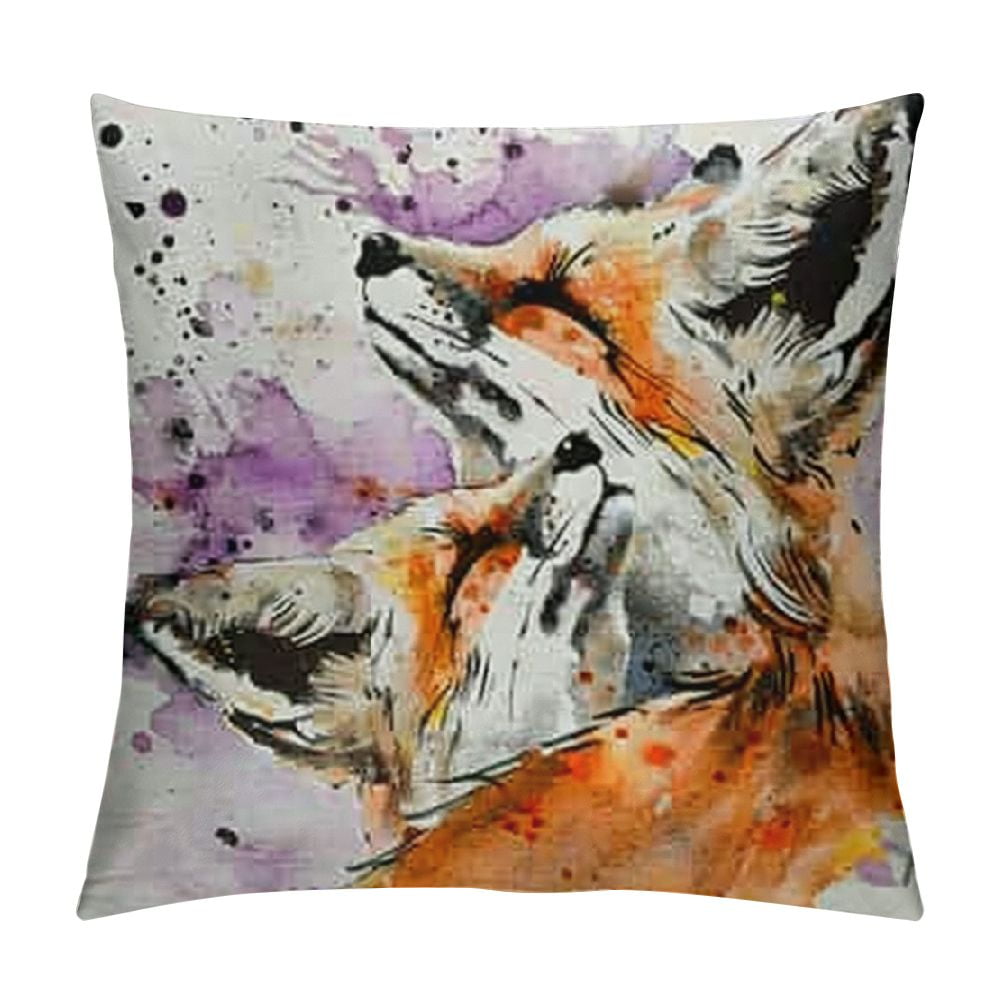 Animals Motherhood Pillow Cover Watercolor Fox Mother and Baby Fox ...