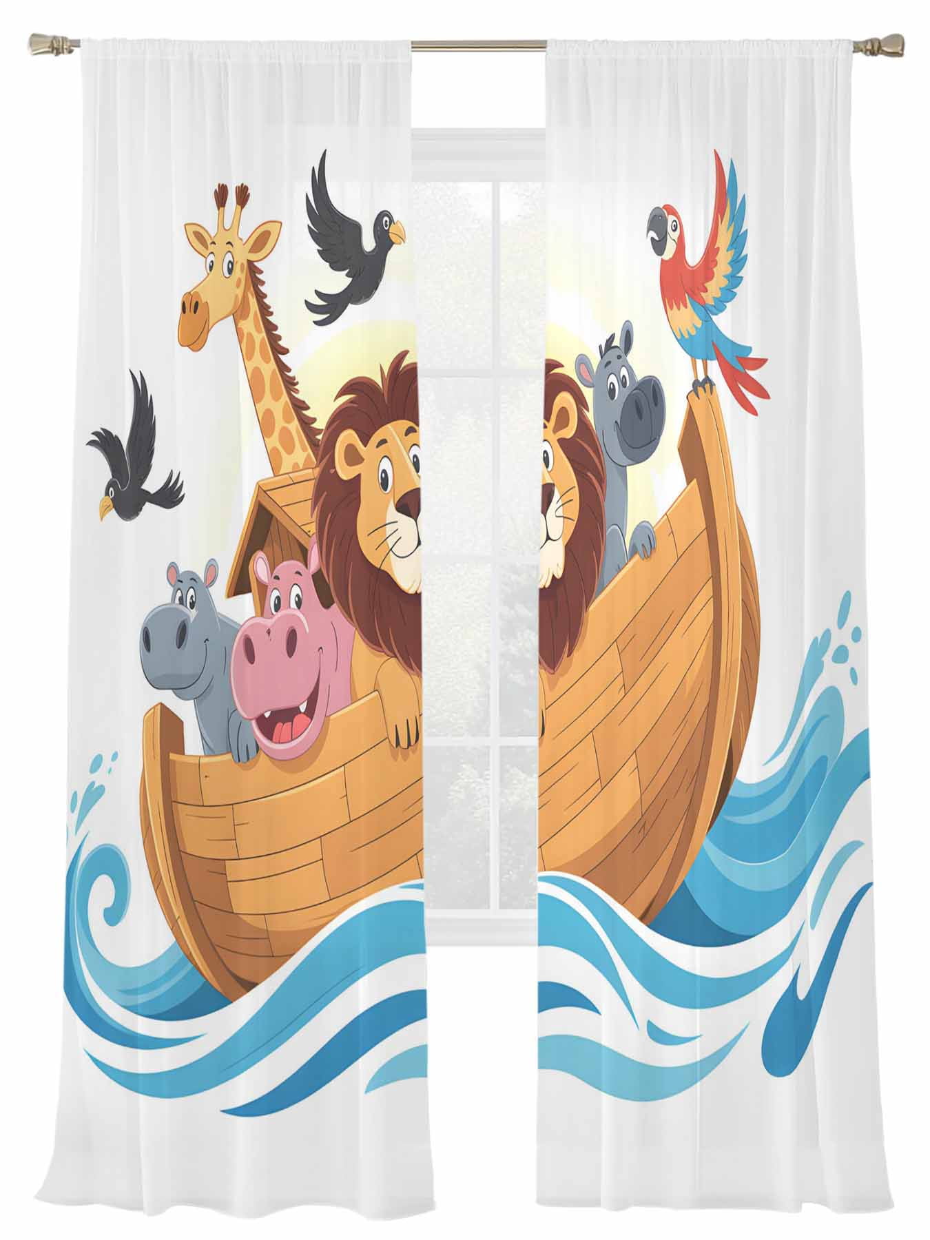 Animals Nautical Sheer Curtains 108 Inch Length 2 Panels Set, Semi ...
