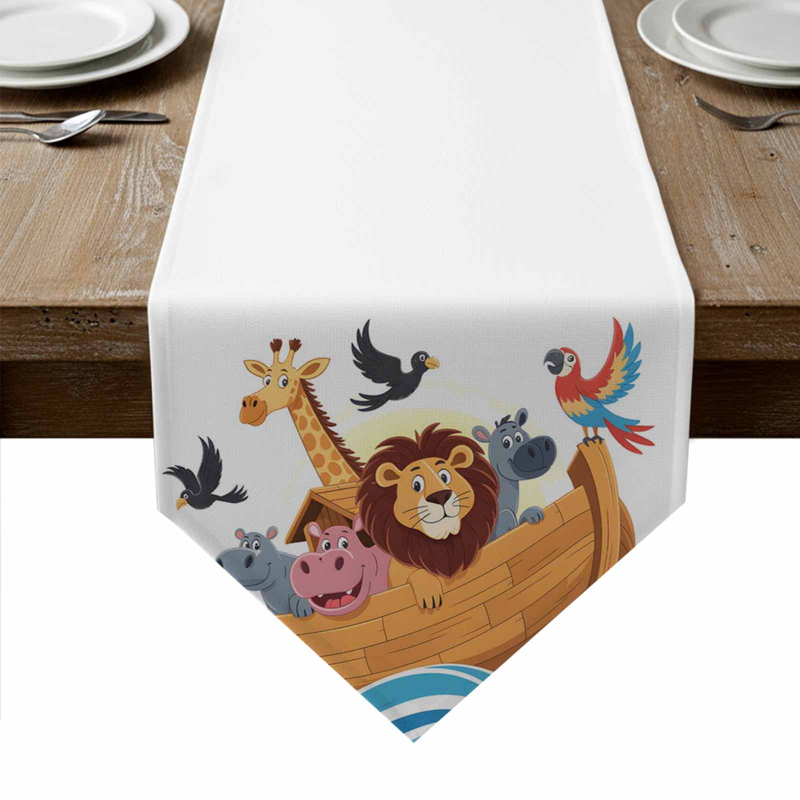 Animals Nautical Table Runner Linen Burlap Table Runner 72 Inches Long ...