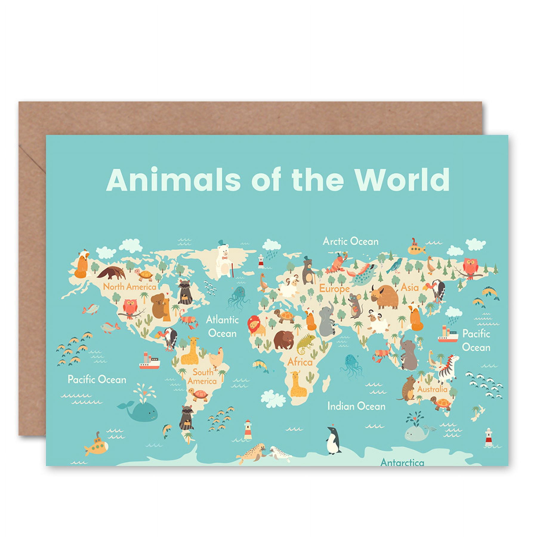 Animals Of The World Map Greetings Card Plus Envelope Blank inside ...