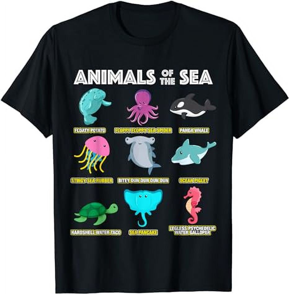 Animals Of The World Sea Creatures Funny Ocean Humor Meme T-Shirt ...