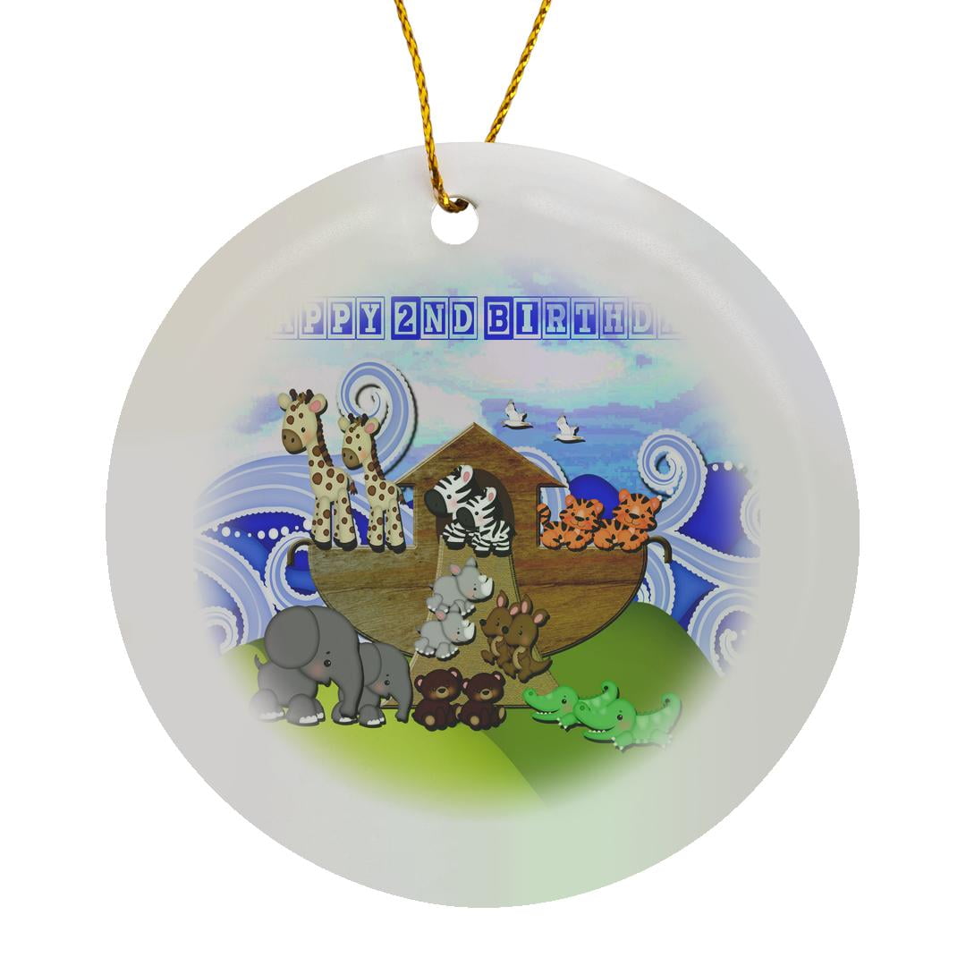 3drose, Animals on Ark, Happy 2nd Birthday, Block Font, Circle ...