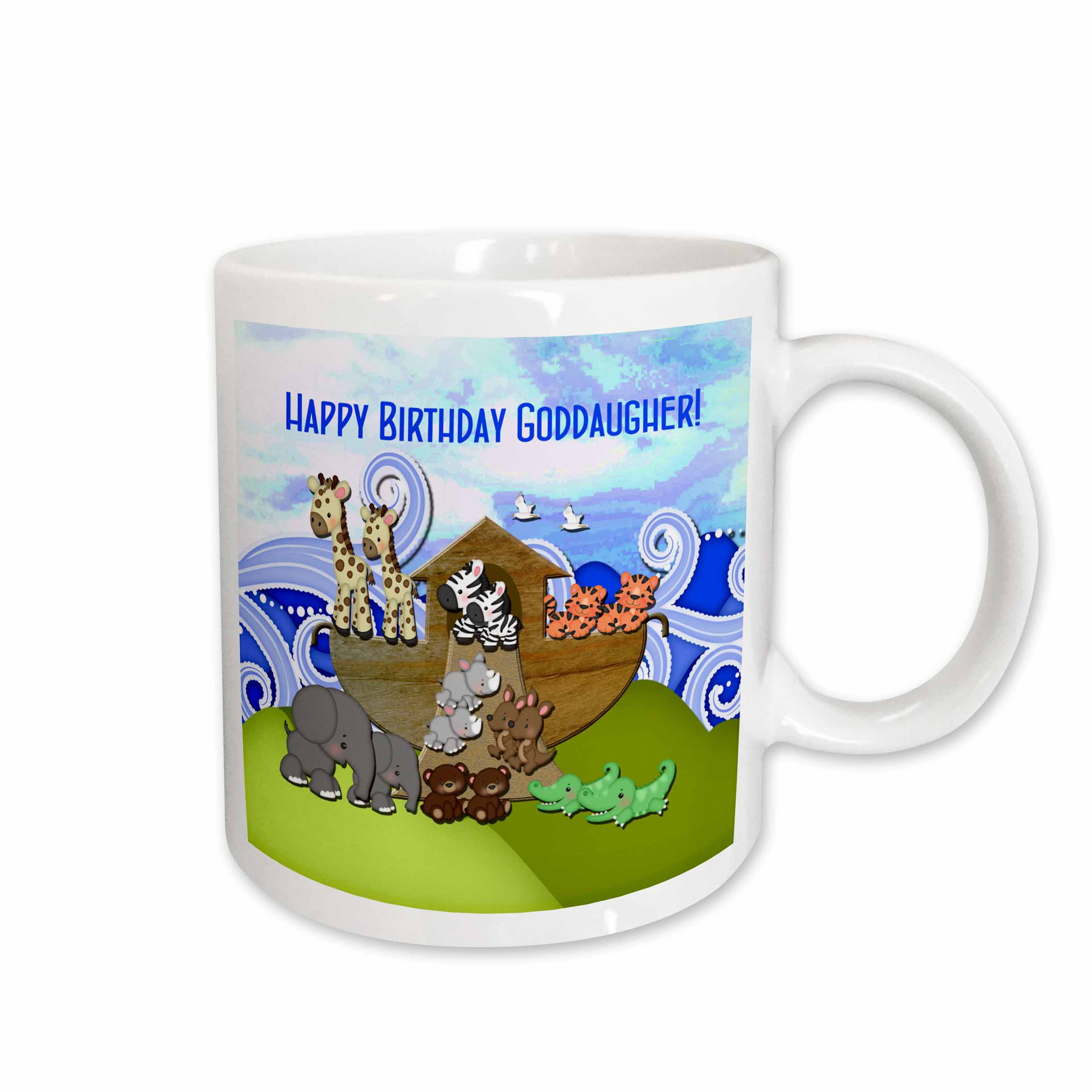 3drose, Animals on Ark, Happy Birthday Goddaughter, Block Font, 15oz ...