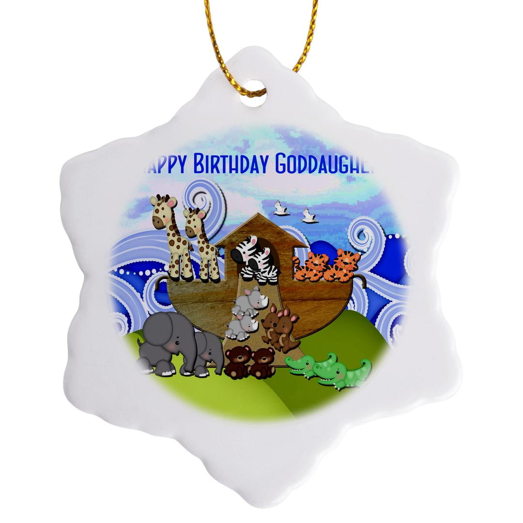 3drose, Animals on Ark, Happy Birthday Goddaughter, Block Font, 3 inch ...