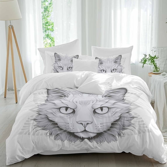 Animals Pet 4 Piece Duvet Cover Set Twin Size Cat Flowers and Kitty ...