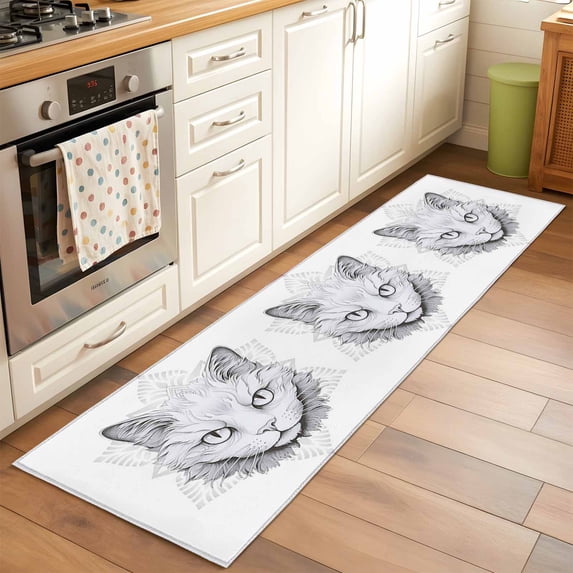 Animals Pet Runner Rug for Hallway 2x6ft, Cat Flowers and Kitty Non ...