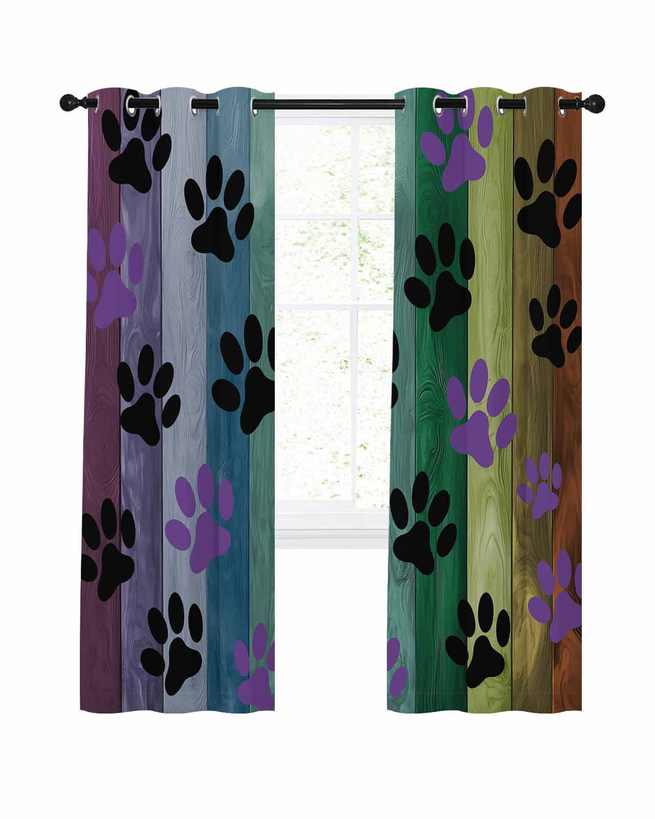 Animals Pow Blackout Curtains 90 Inches Length, Cartoon Colorful Wooden ...