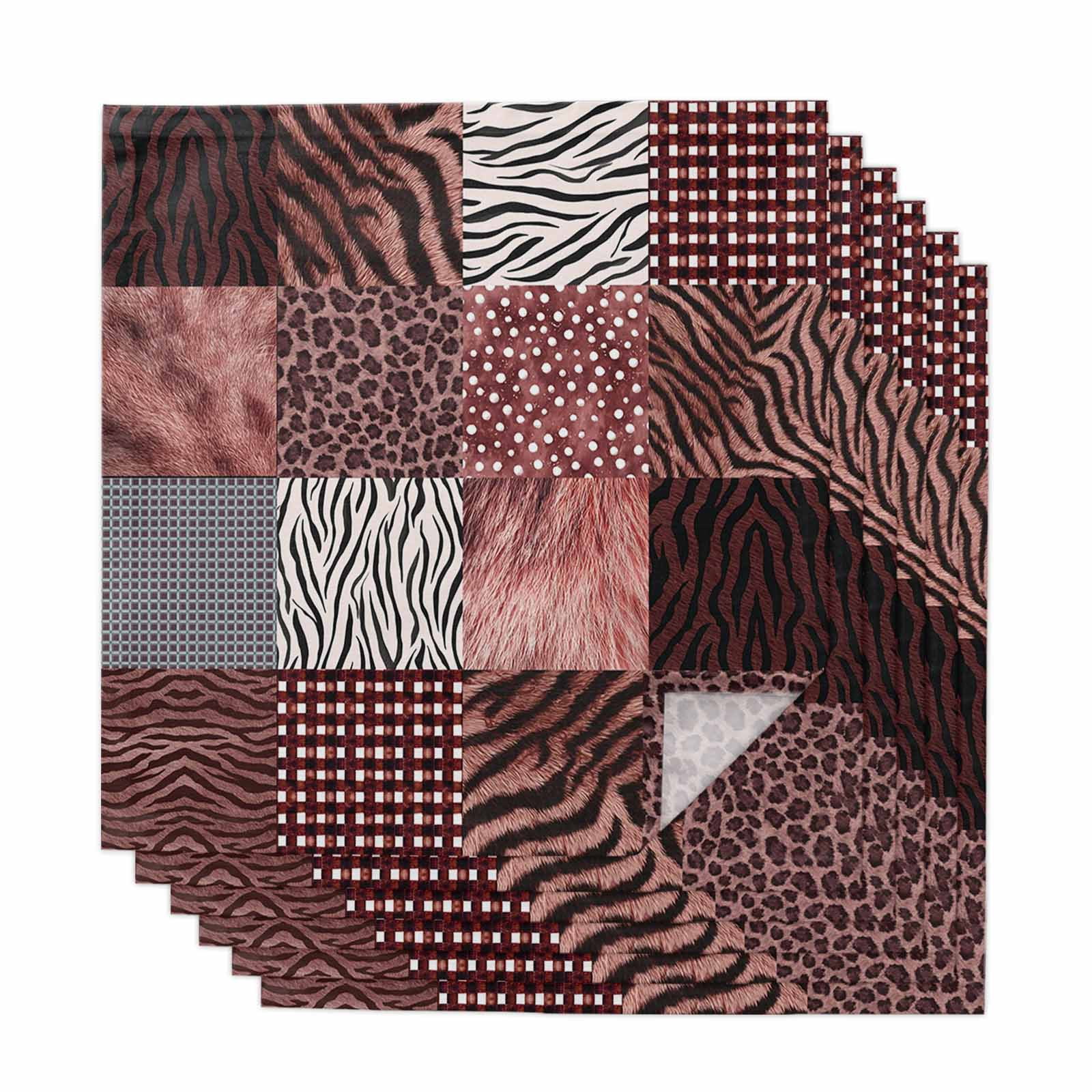 Animals Print Plaid Cloth Napkins, Red Checkered Leopard Textured ...