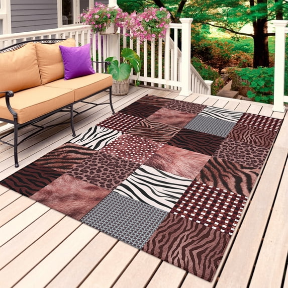 Animals Print Plaid Outdoor Rug for Patio/Deck/Porch, Non-Slip Large ...