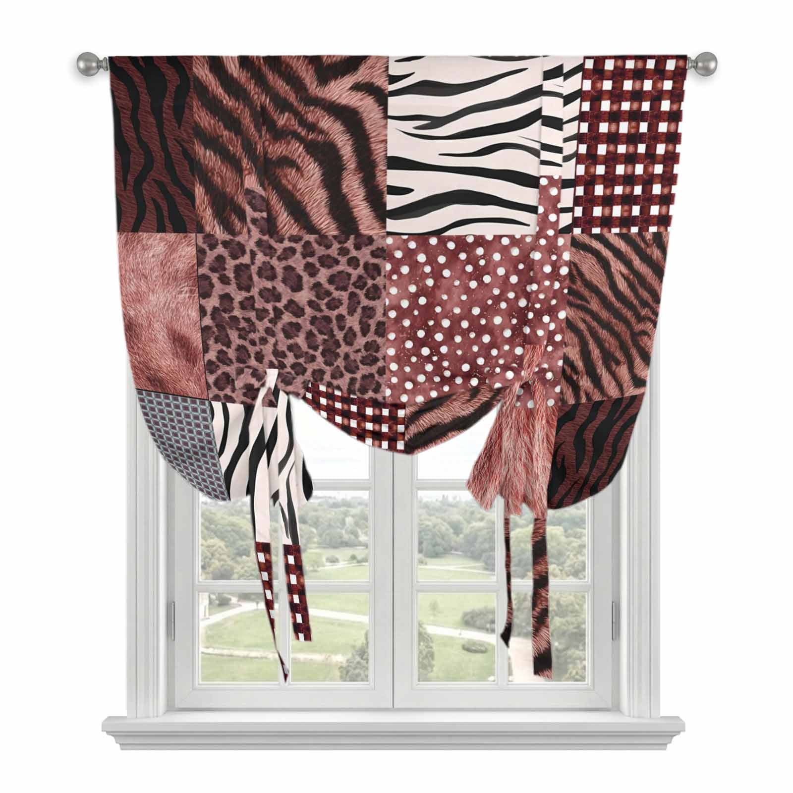 Animals Print Plaid Tie Up Curtains for Window, Thermal Insulated ...
