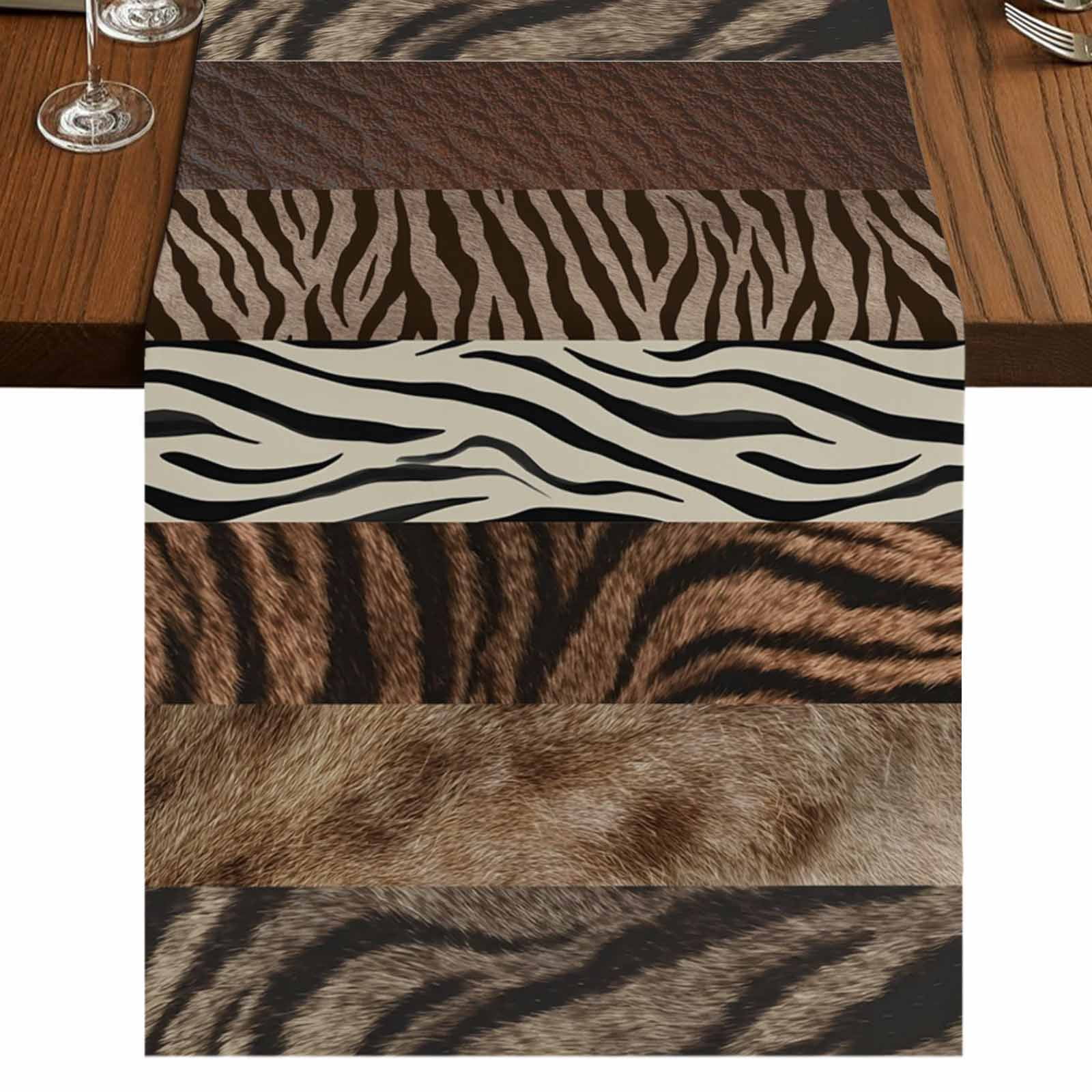 Animals Printed Striped Burlap Cotton Table Runner 13x36 Inches Short ...