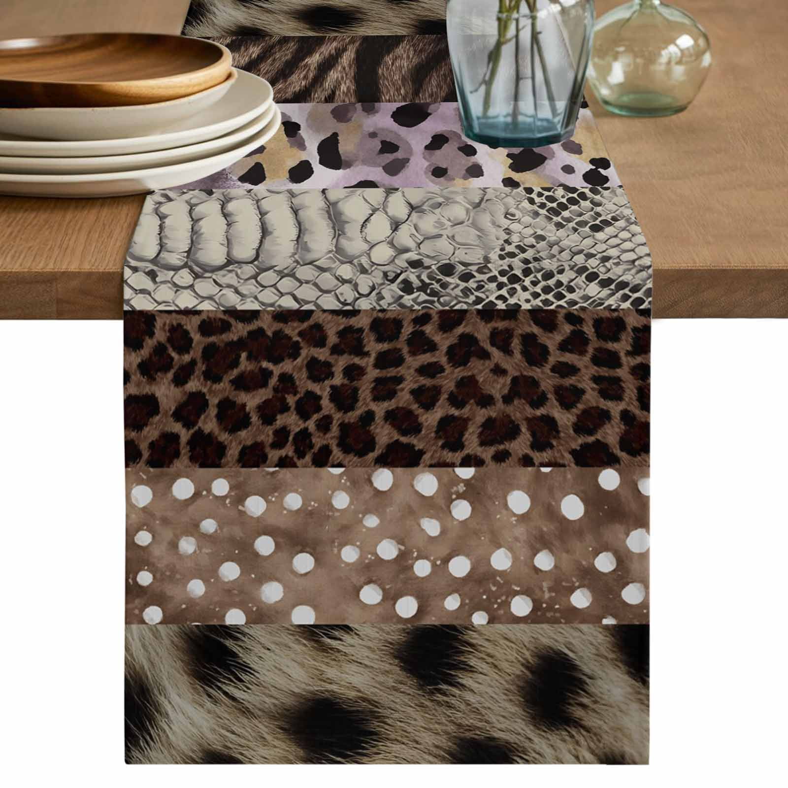 Animals Printed Striped Cotton Linen Table Runner for Dining Kitchen ...