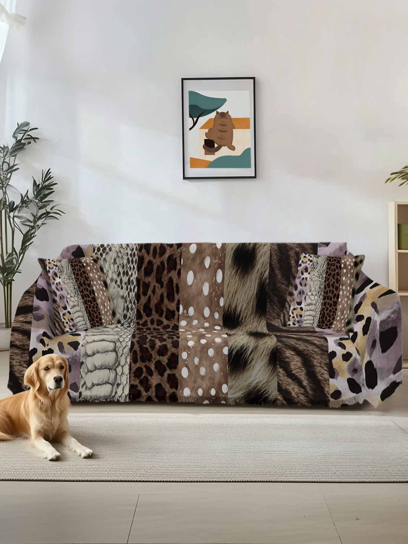Animals Printed Striped Couch Cover, Country Leopard Zebra Textured ...