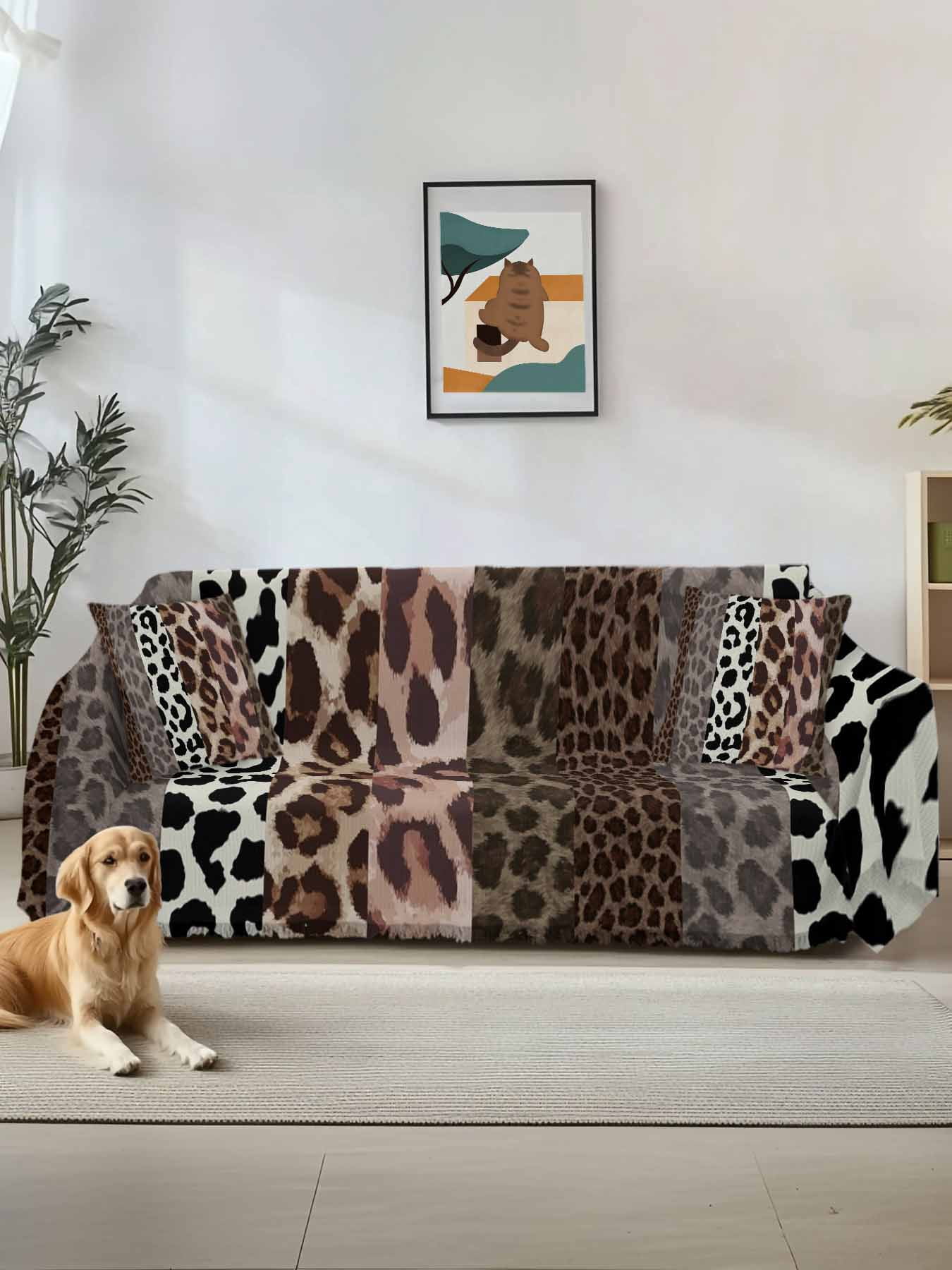 Animals Printed Striped Couch Cover for Dogs, Rustic Country Leopard ...