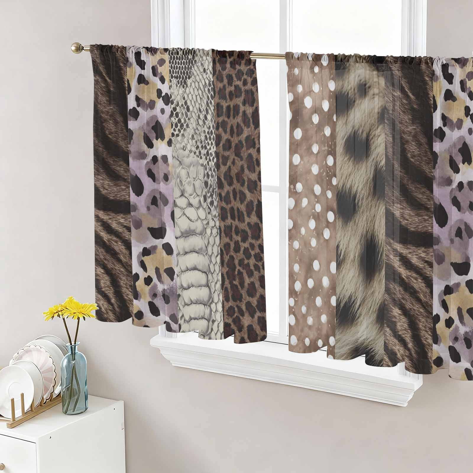 Animals Printed Striped Sheer Curtains 54 Inch Length 2 Panels Set ...