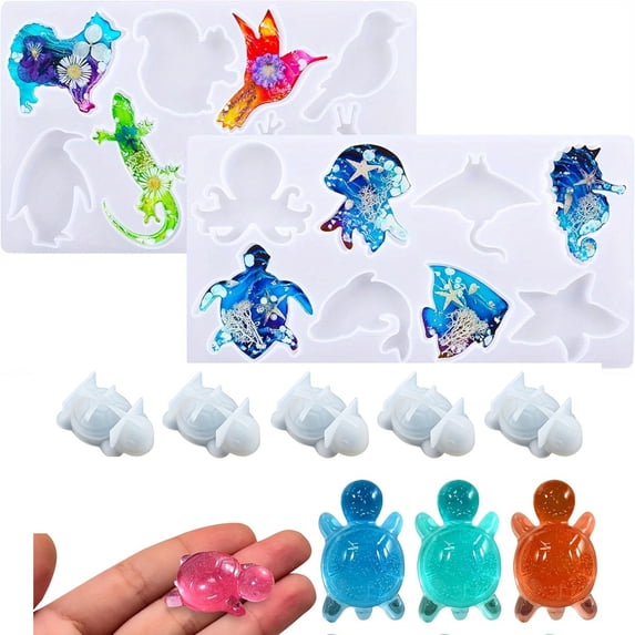 Animals Resin Molds Kit, 2pcs Terrestrial Amphibious Animals Keychain ...
