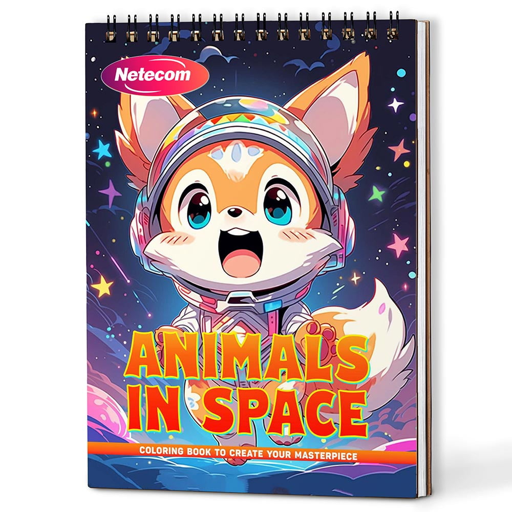 Animals In Space Coloring Book Spiral Bound For Adults, A5 Wooden Cover ...