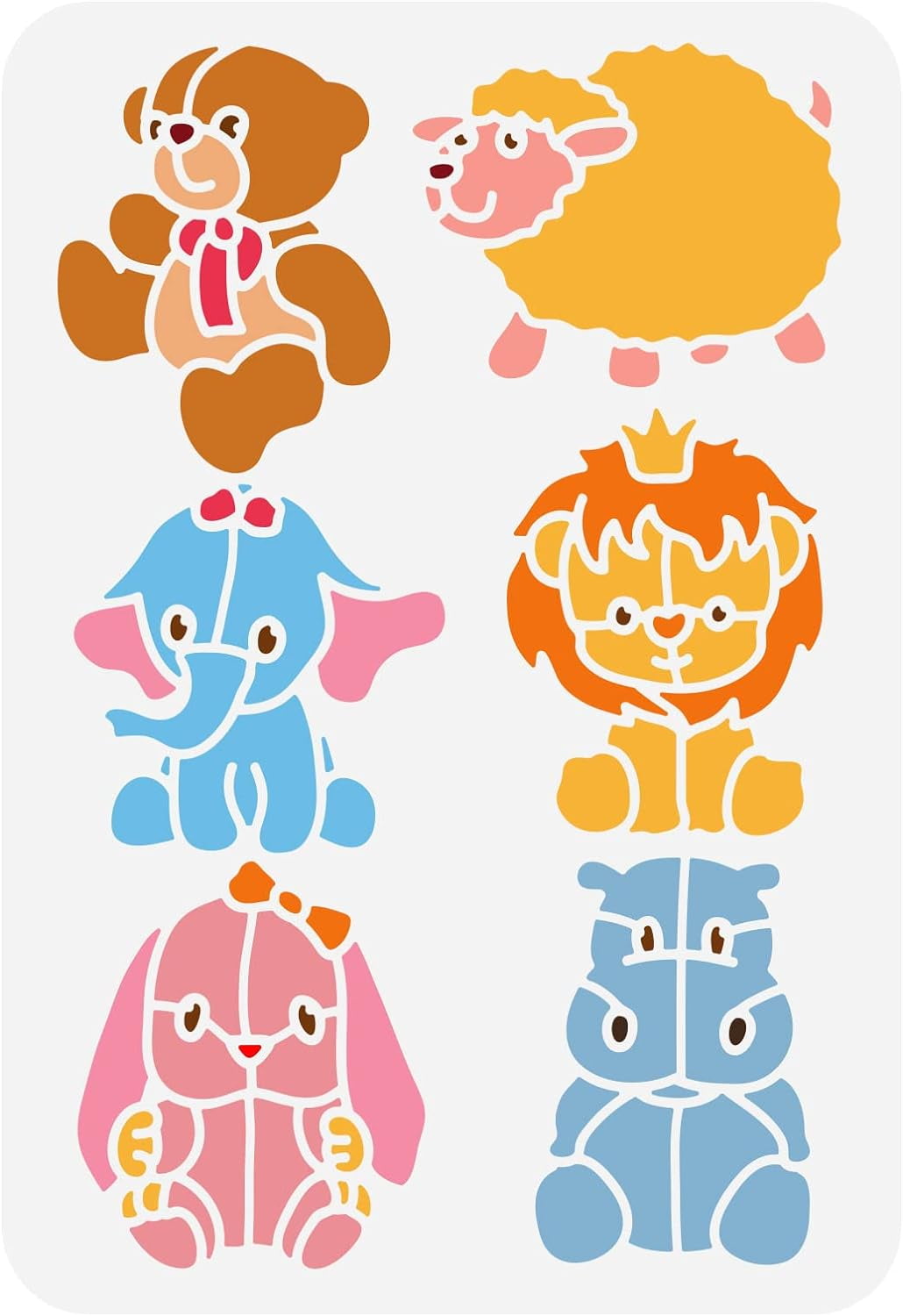 Animals Stencil 8.3x11.7inch Reusable Teddy Bear Elephant Sheep Lion ...