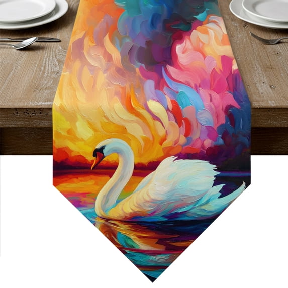 Animals Table Runner Linen Burlap Table Runner 48 Inches Long Abstract ...