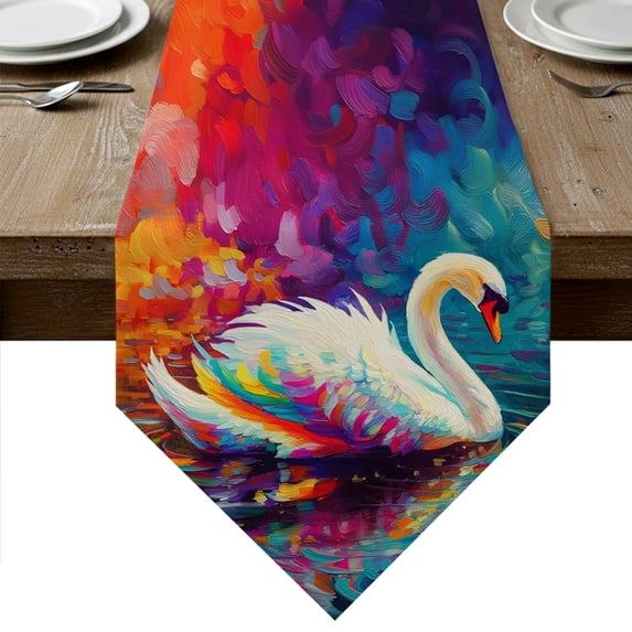 Animals Table Runner Linen Burlap Table Runner 72 Inches Long Colorful ...