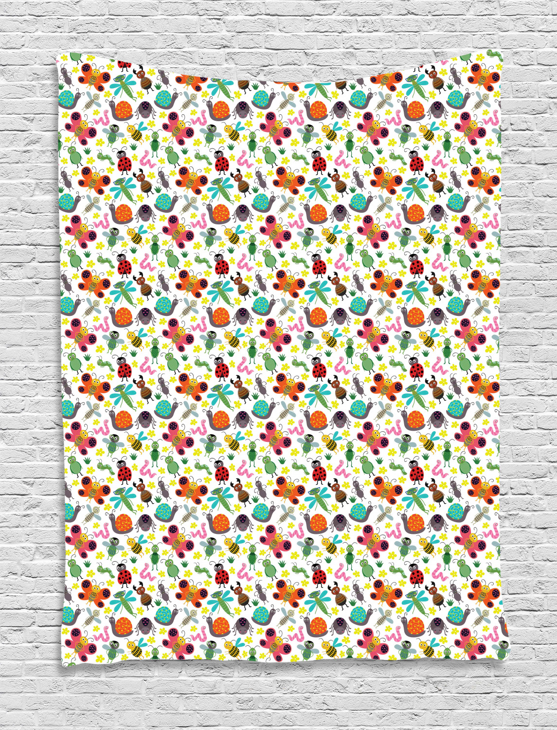 Animals Tapestry, Colorful Composition of Summer Insects Happy Cheerful ...